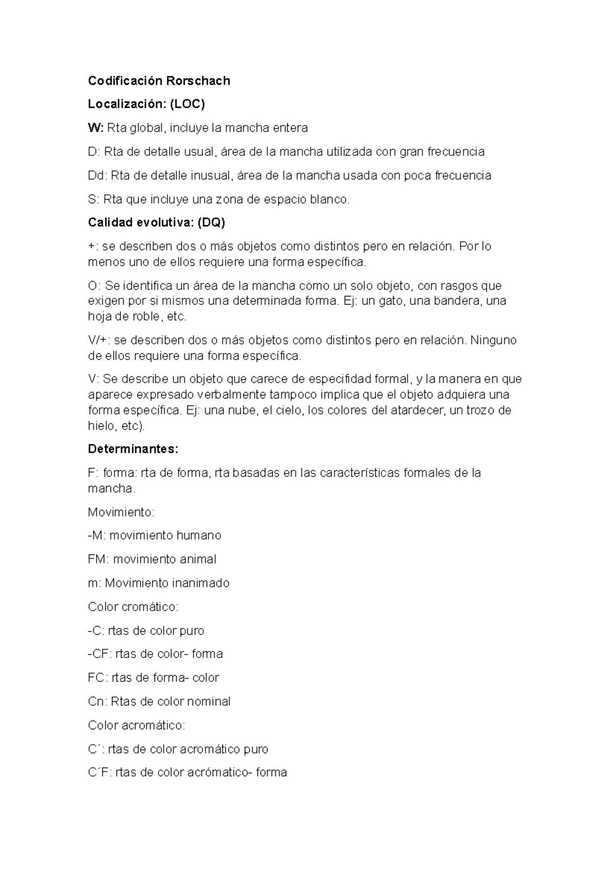 Codificación Rorschach - Codificación Rorschach Localización: (LOC) W ...