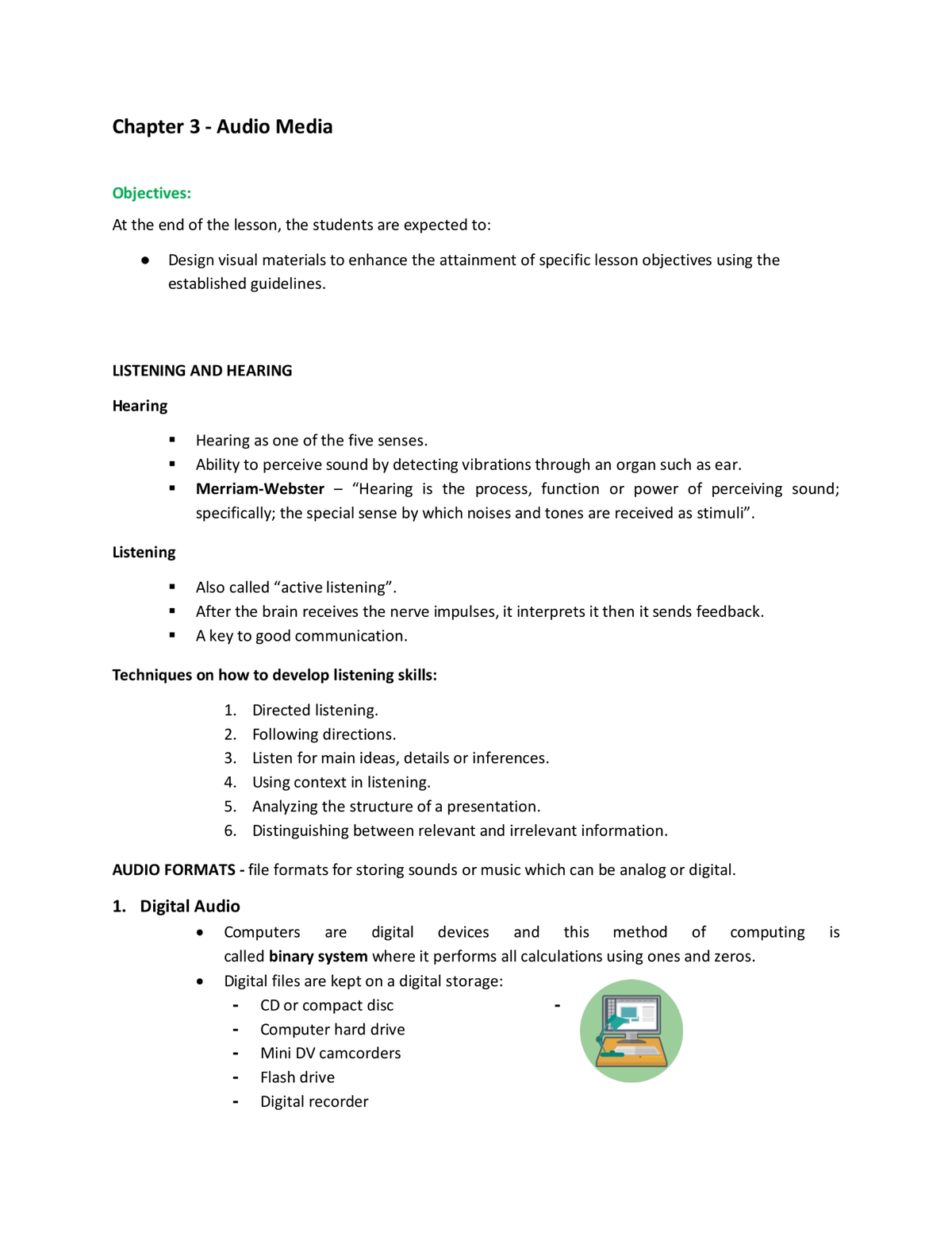 Chapter 3-Audio Media - Chapter 3 Audio Media Objectives: At the end of ...