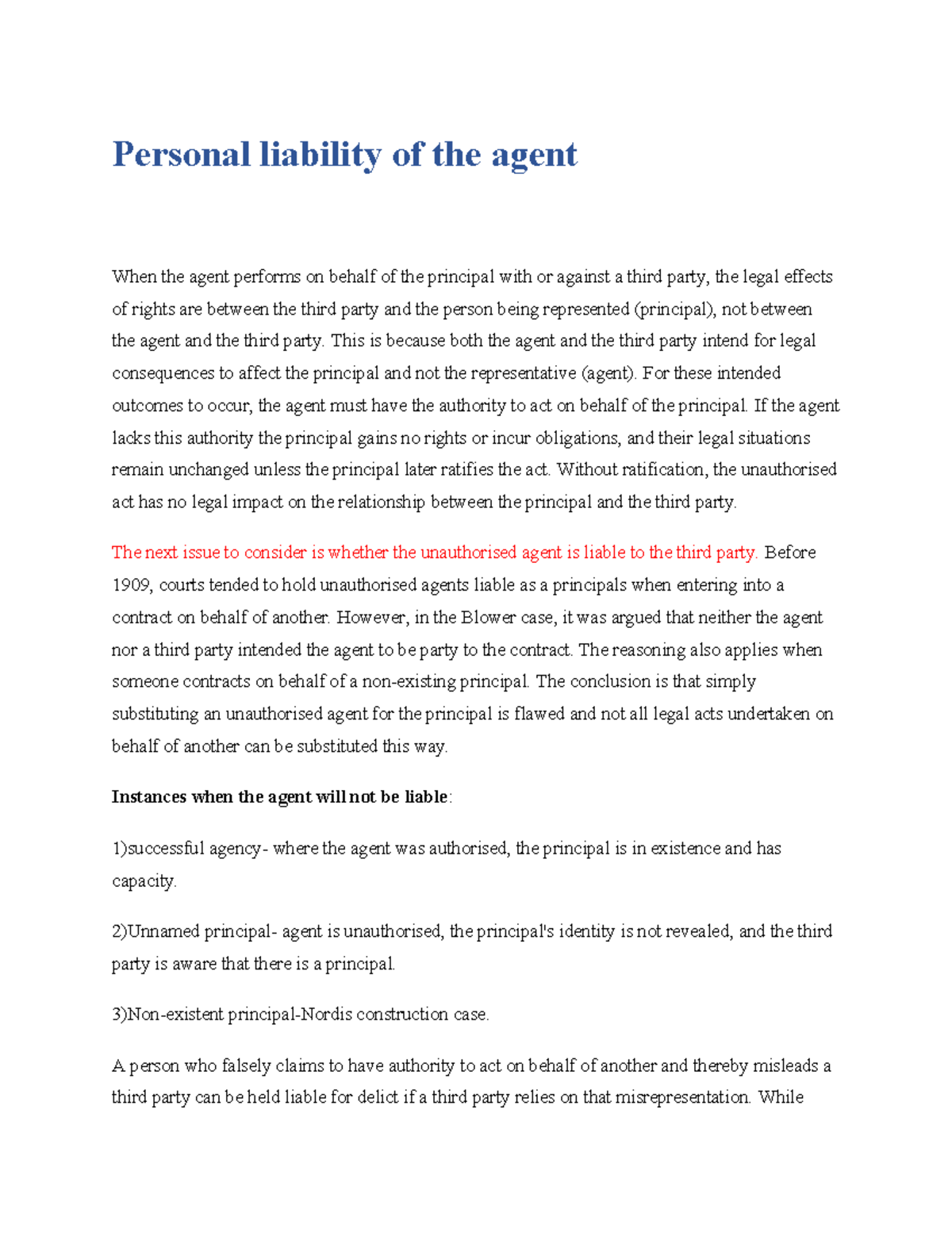 Law of Agency: Personal liability of the agent - Personal liability of ...