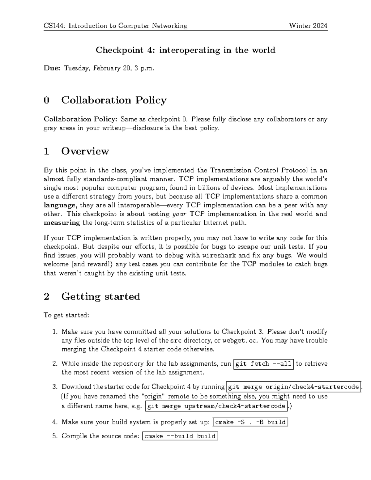 Check 4 - Checkpoint 4: interoperating in the world Due: Tuesday ...