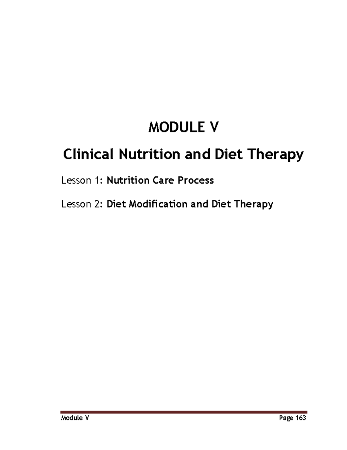 Module-V - Nutrition and diet therapy - MODULE V Clinical Nutrition and Diet Therapy Lesson 1 ...
