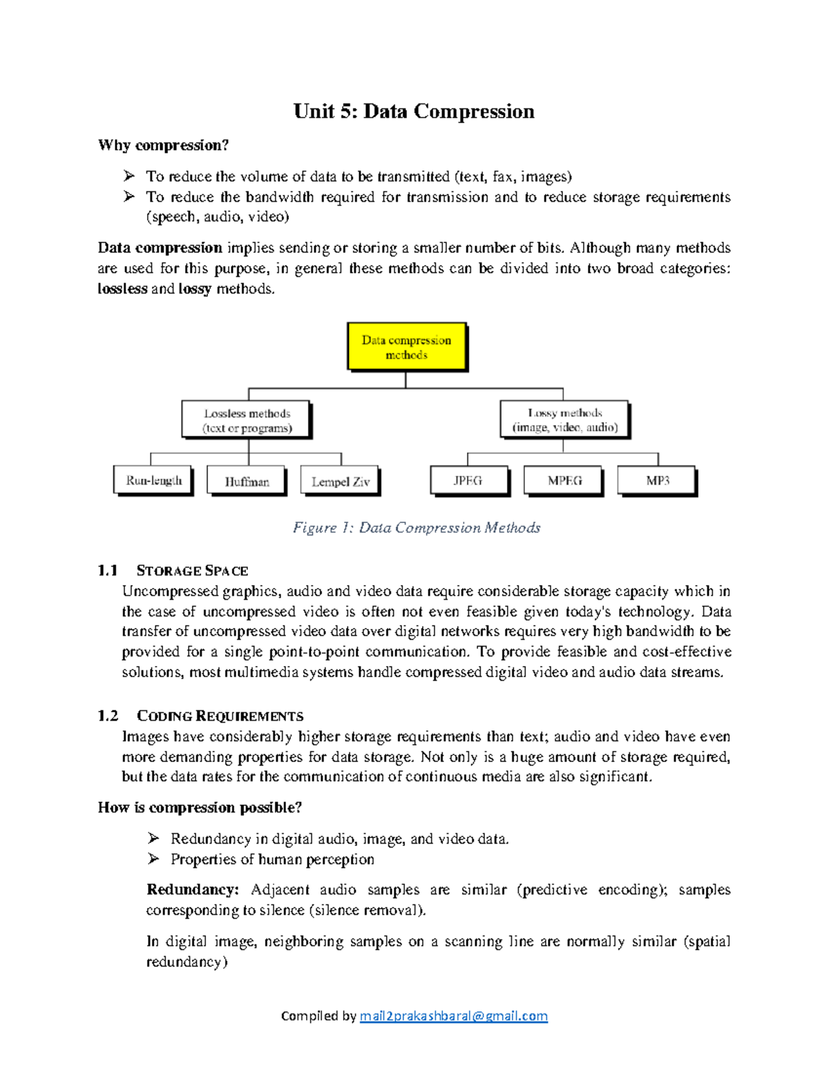 Unit-5 Data-Compression - Unit 5: Data Compression Why compression? To ...