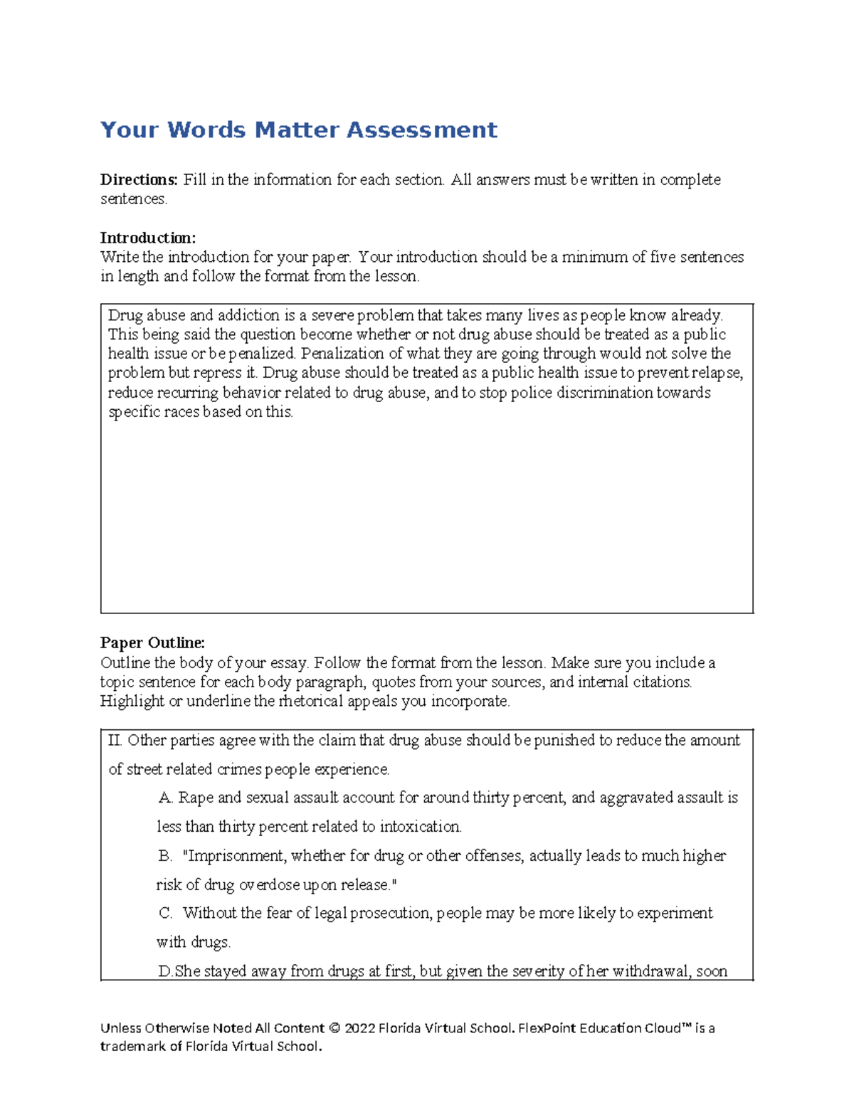 Your words matter assess rubric - Your Words Matter Assessment ...