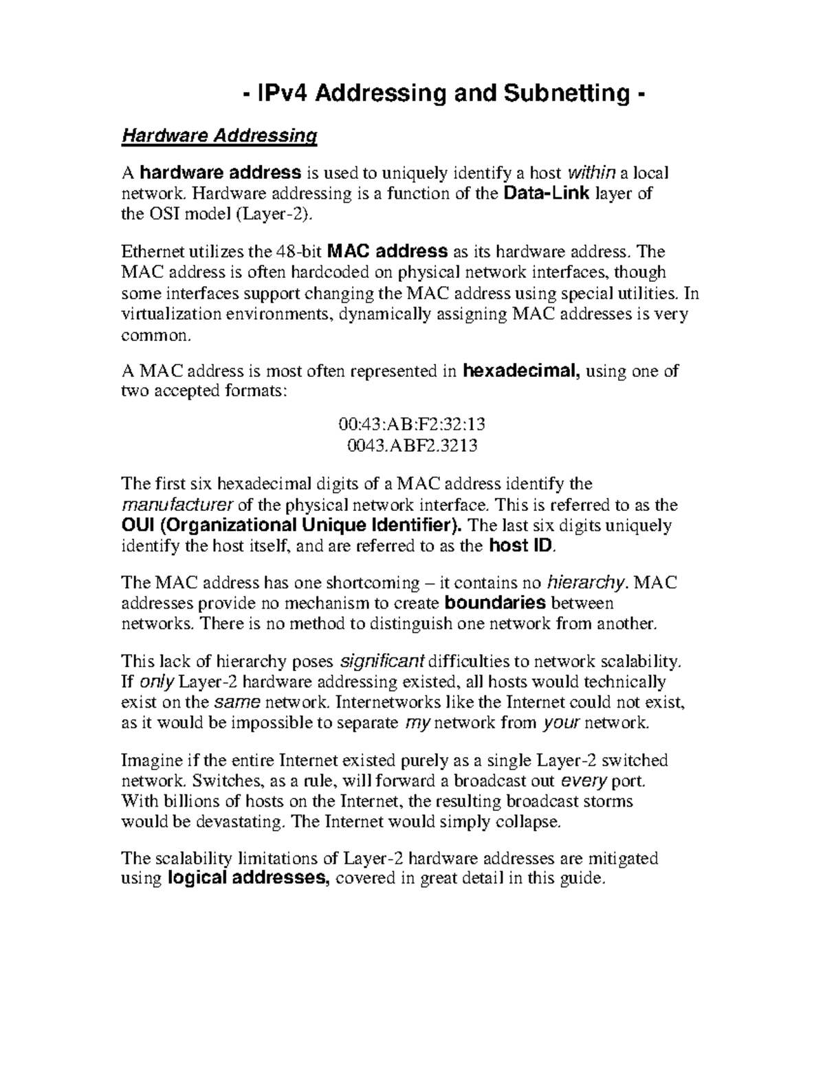 Ipv4 Lec notes - network management - IPv4 Addressing and Subnetting ...