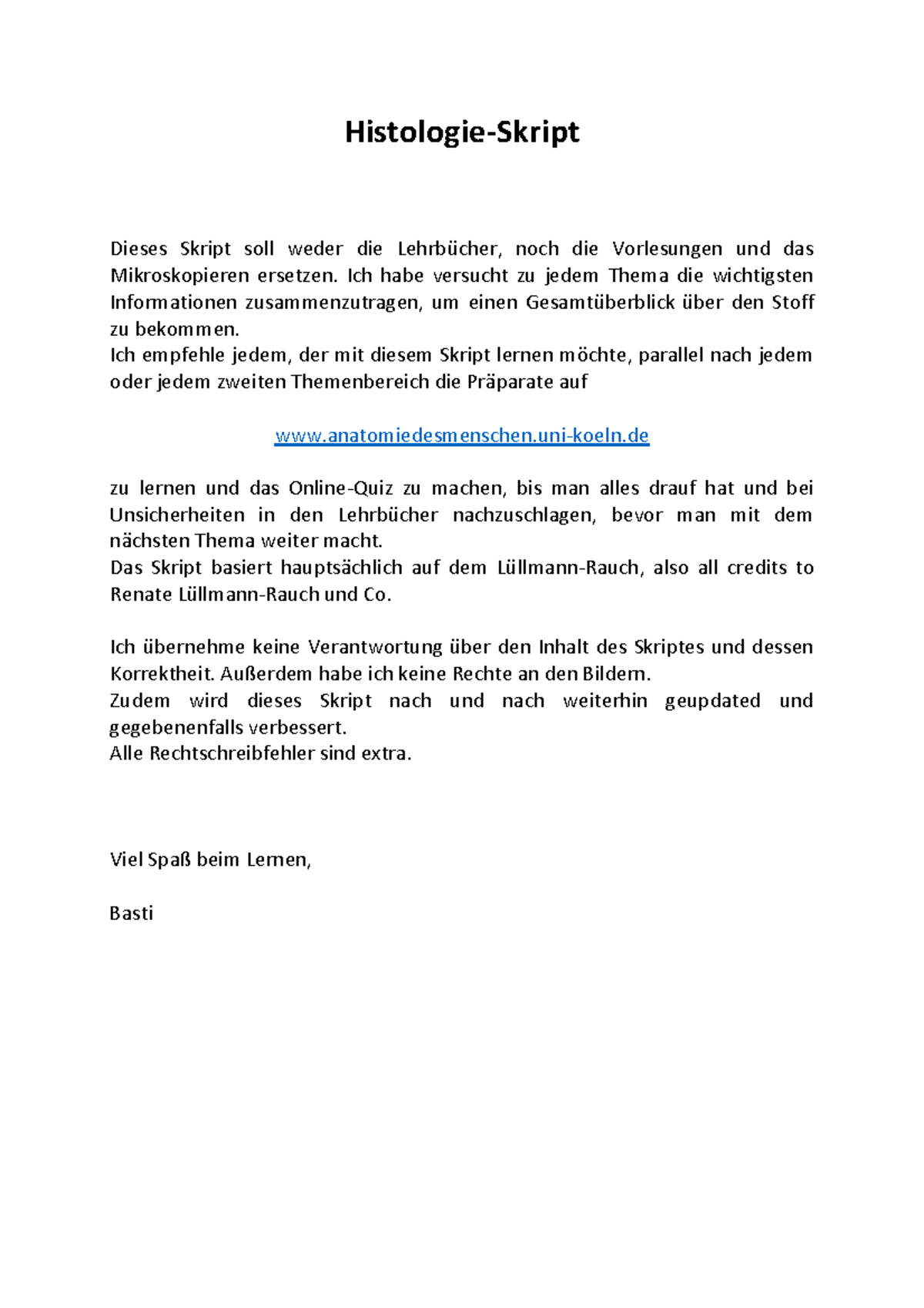 Histologie Skript PDF - Histologie-Skript Dieses Skript soll weder die Lehrbücher, noch die ...