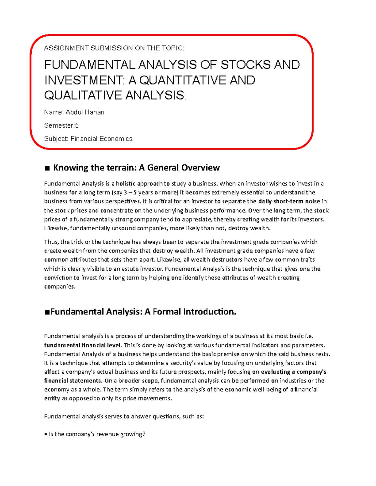 Fundamental Analysis of stocks and investments: Quantitative and ...