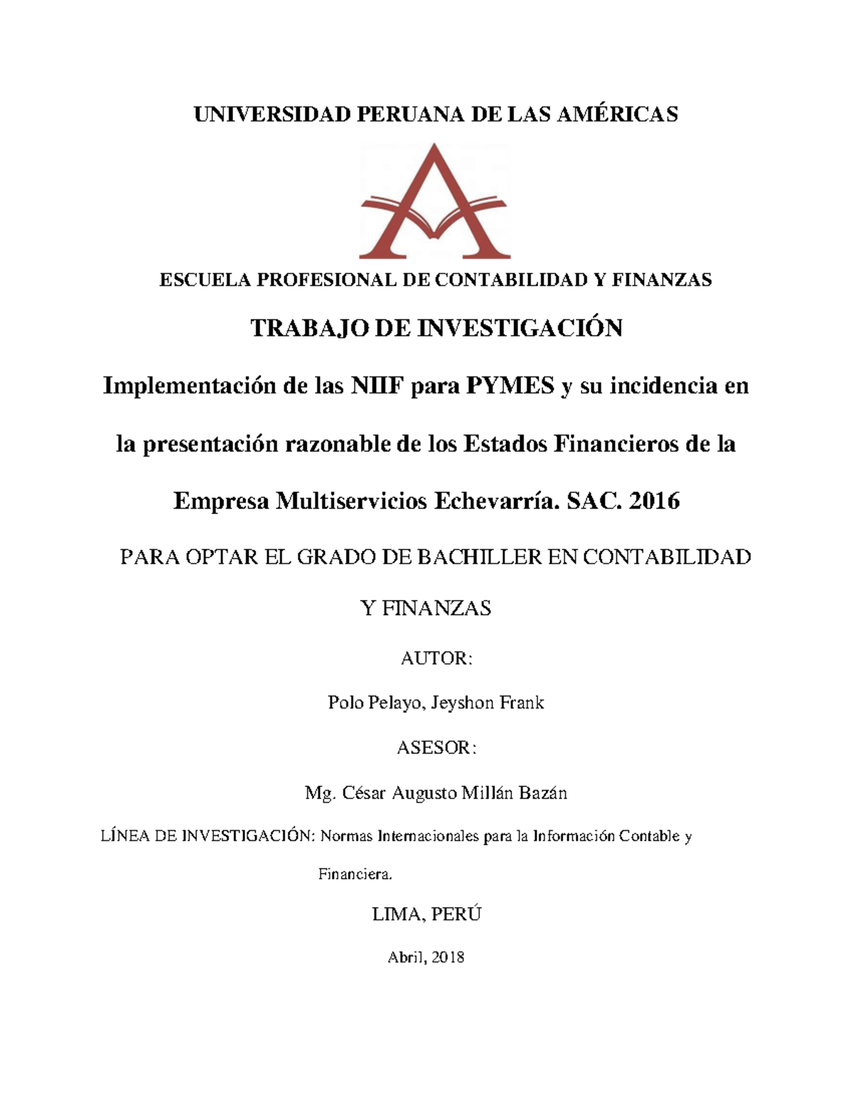 Implementacion DE LAS NIIF PARA Pymes Y SU Incidencia EN LA ...