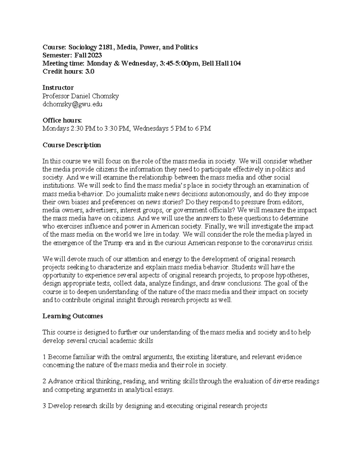 2023 fall sociology of the mass media - Course: Sociology 2181, Media ...