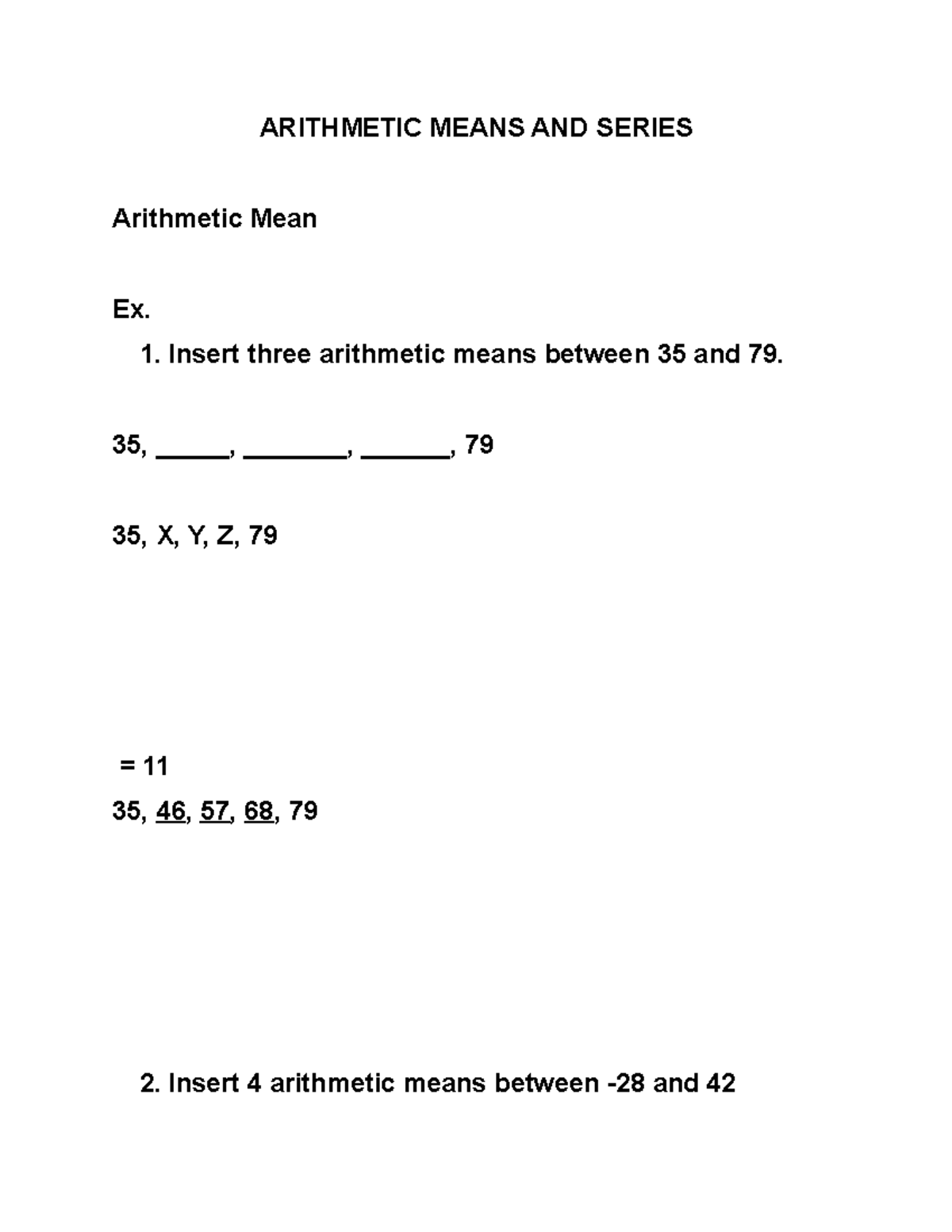 Arithmetic Means AND Series - Bachelor of science inEntrepreneurial management - ARITHMETIC ...