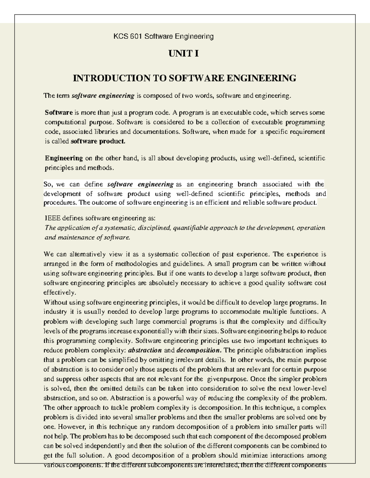UNIT I Introduction to Software Engineering - UNIT I INTRODUCTION TO ...