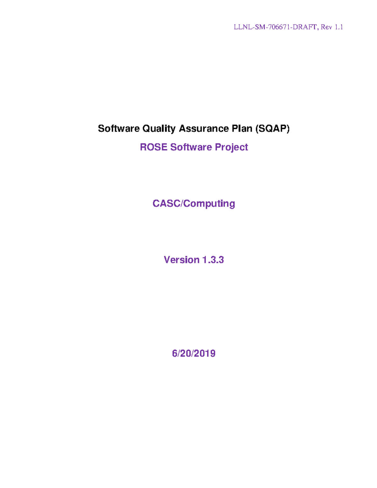 SQAP-Example - Software Quality Assurance Plan (SQAP) - LLNL-SM-706671 ...