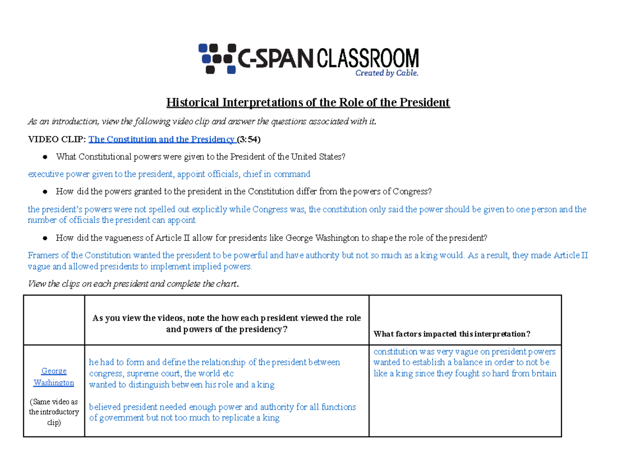 Historical Interpretations of the Role of the President - VIDEO CLIP ...