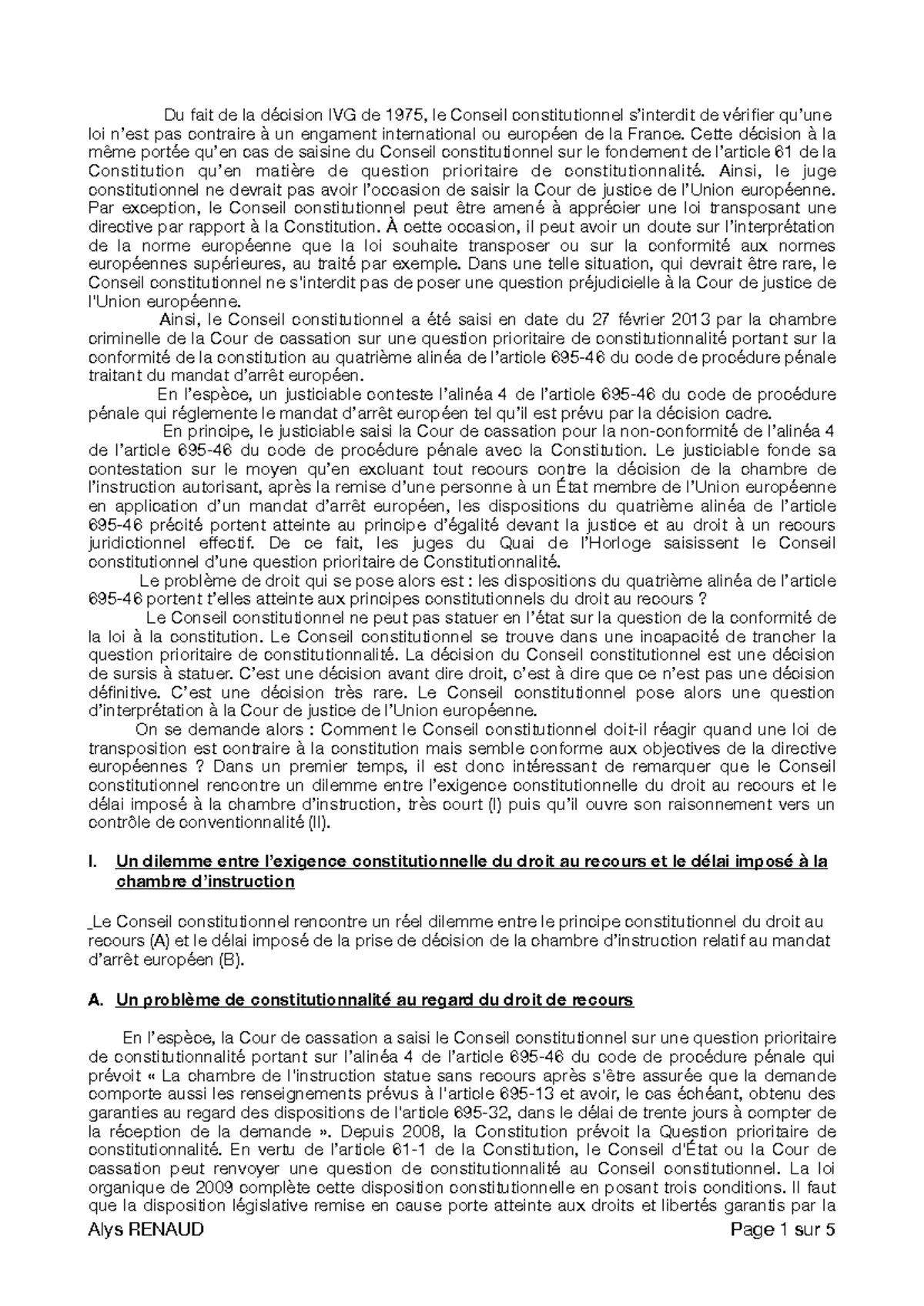 Commentaire d'arret du conseil constitutionnel 27 janvier 2013 - Du fait de la décision IVG de ...