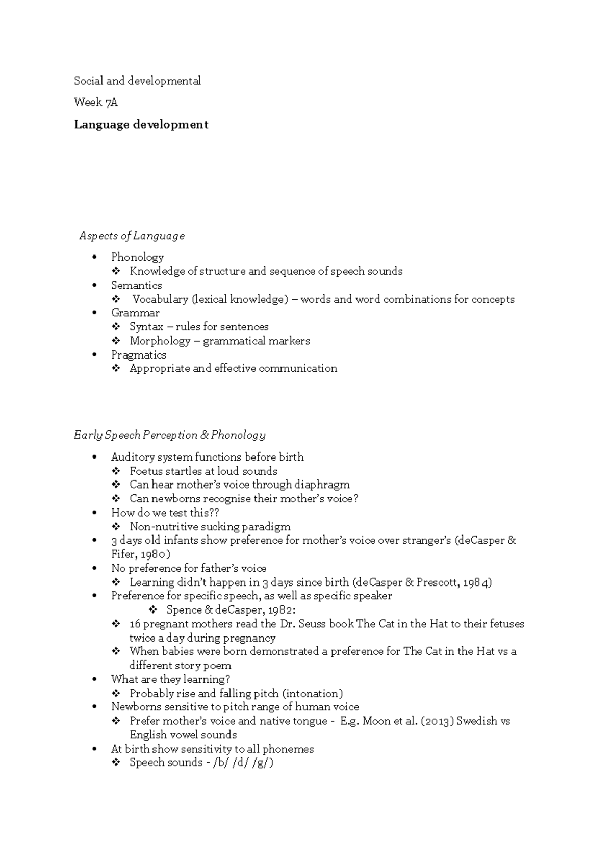 Language Development - Social and developmental Week 7A Language ...