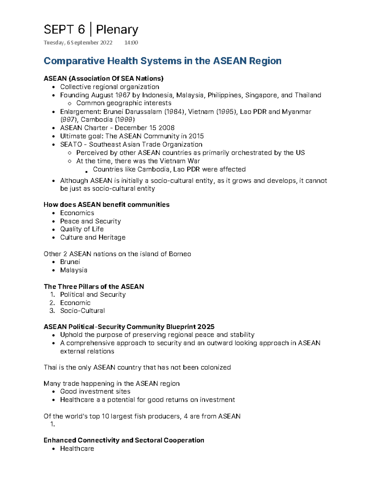 SEAS103i Plenary Notes - Comparative Health Systems in the ASEAN Region ...