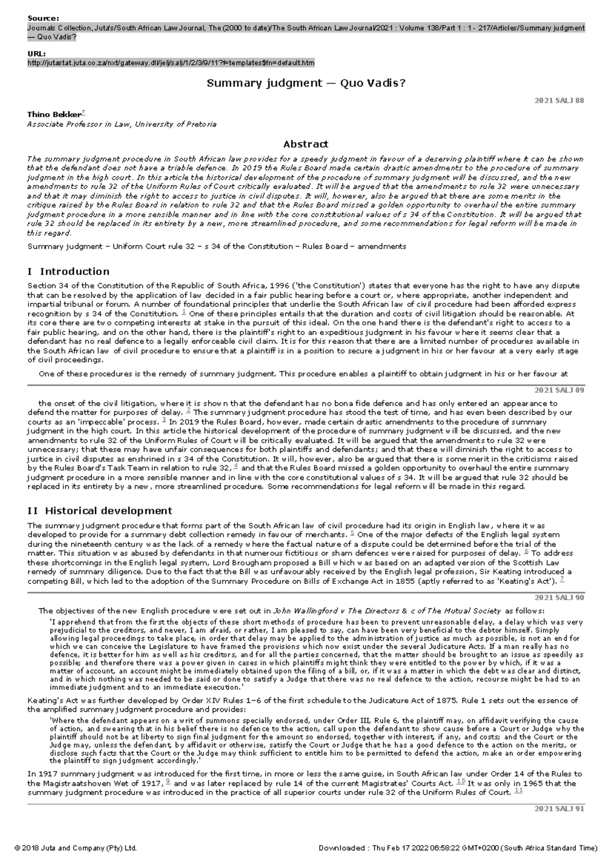 Summary judgment — Quo Vadis - Source: Journals Collection, Juta's ...