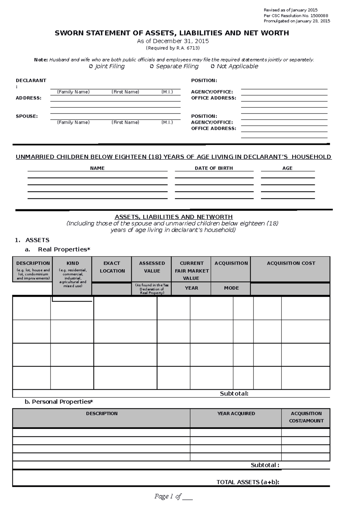 2015 saln form - saln form - Revised as of January 2015 Per CSC ...