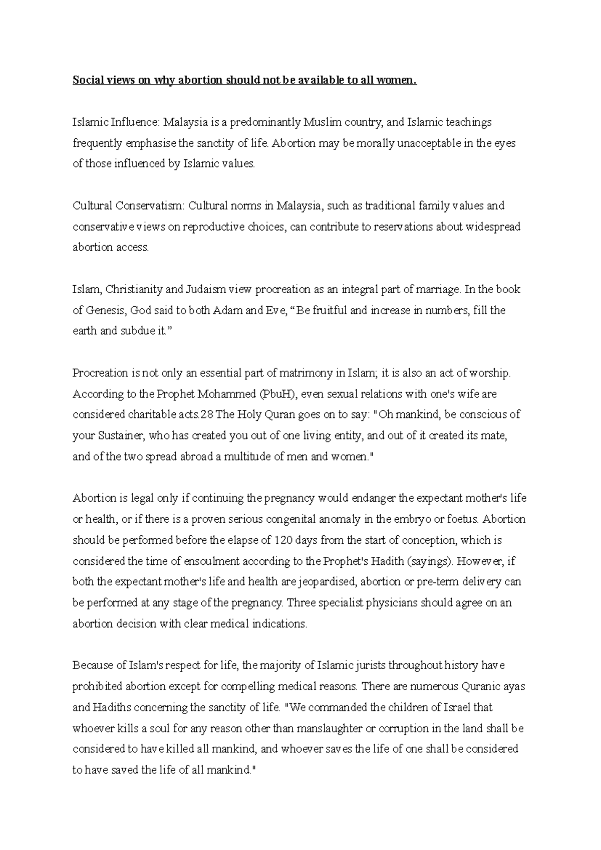 Critical Debate-Social views on why abortion should not be available to ...