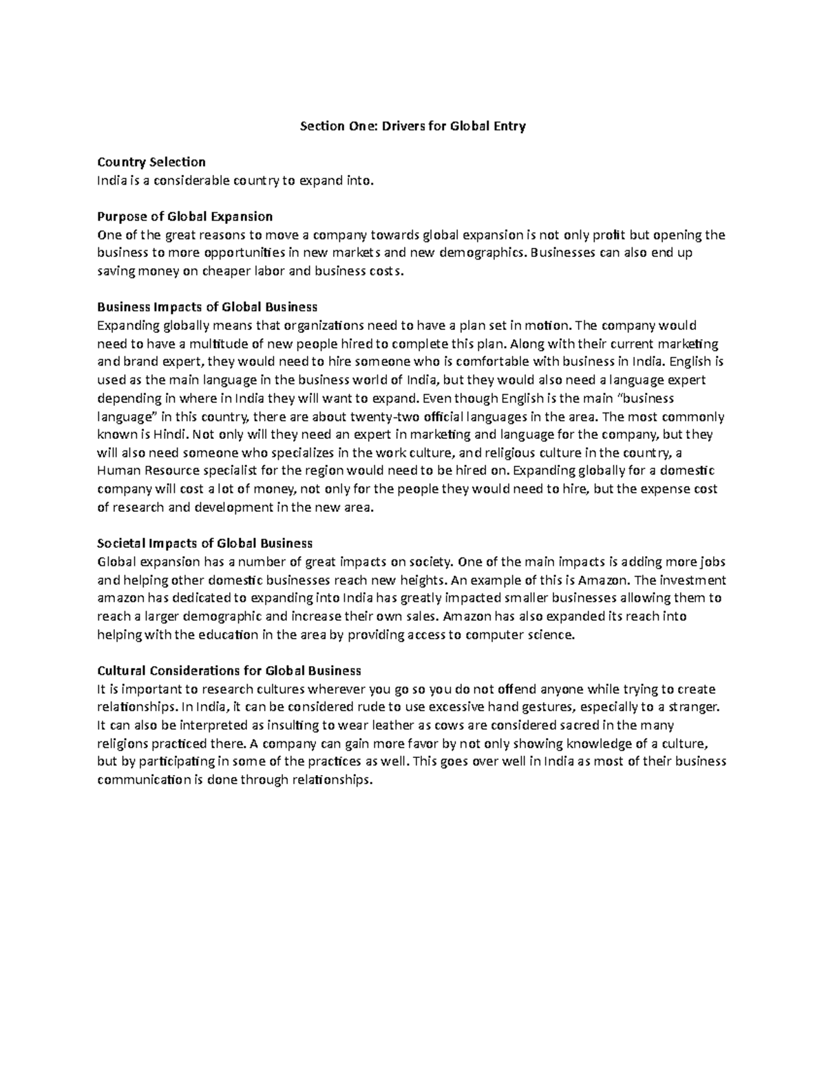 Milestone 1 - Section One: Drivers for Global Entry Country Selection ...