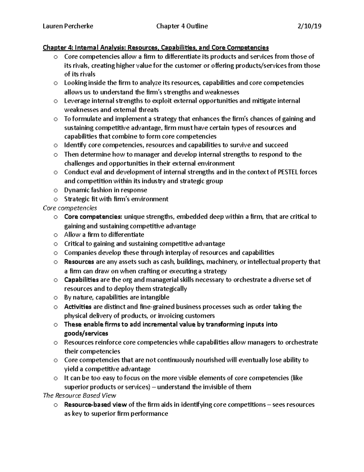 Chapter 4 Outline - Chapter 4: Internal Analysis: Resources ...