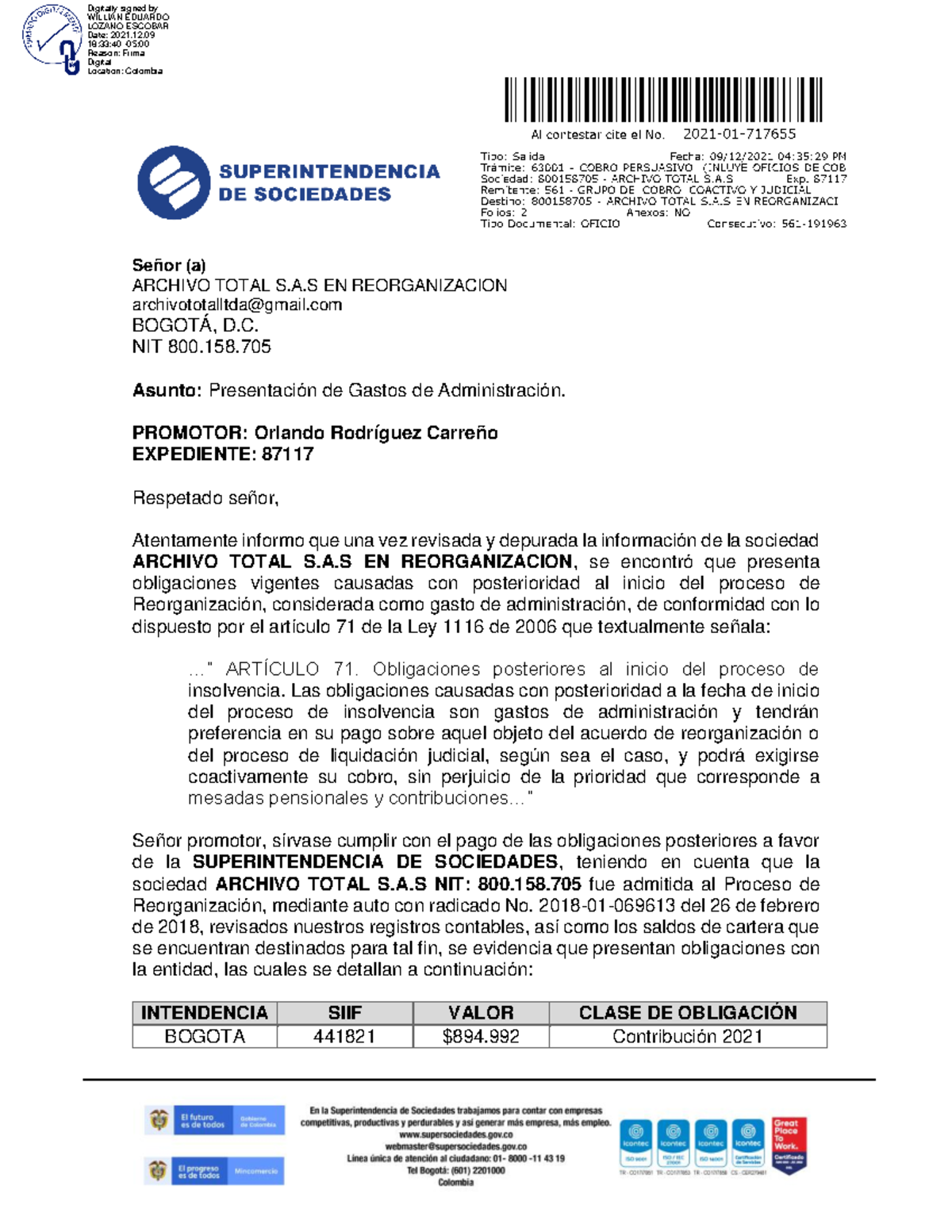 1Principal-1 - Insolvencia - Señor (a) ARCHIVO TOTAL S EN ...