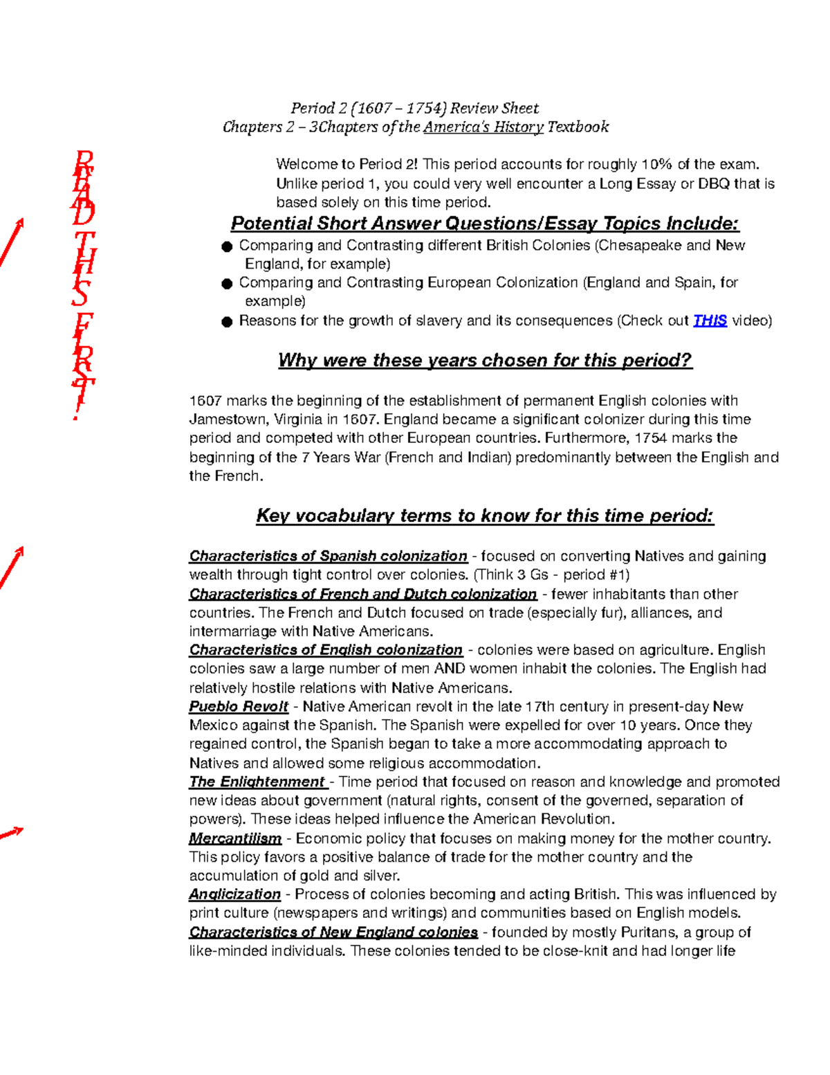 Period 2 1607 – 1754 Review Sheet - Period 2 (1607 – 1754) Review Sheet ...
