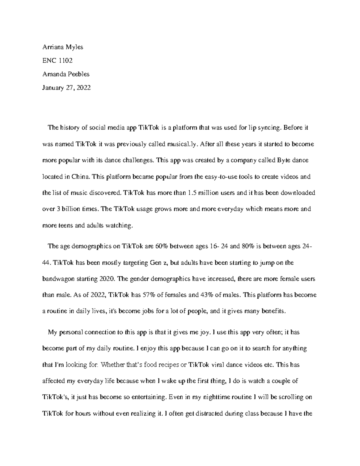 Document 14 - essay - Arriana Myles ENC 1102 Amanda Peebles January 2 7 ...