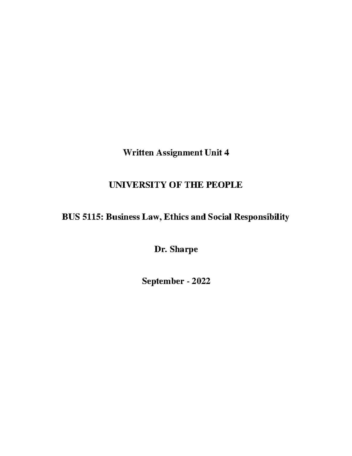 Written Assignment 4 - Sharpe September - 2022 Introduction Inside ...