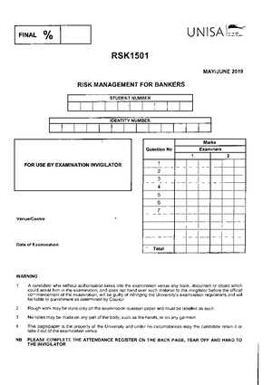 Unisa - Risk Management - Studocu
