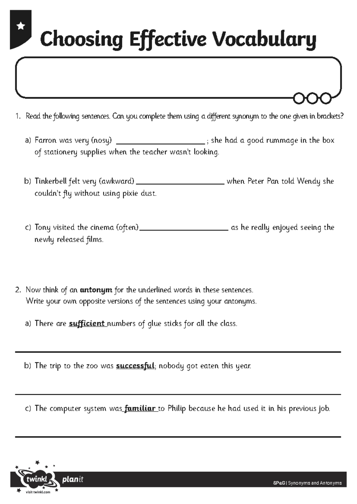 Activity Sheet Choosing Effective Vocabulary - Choosing Effective ...