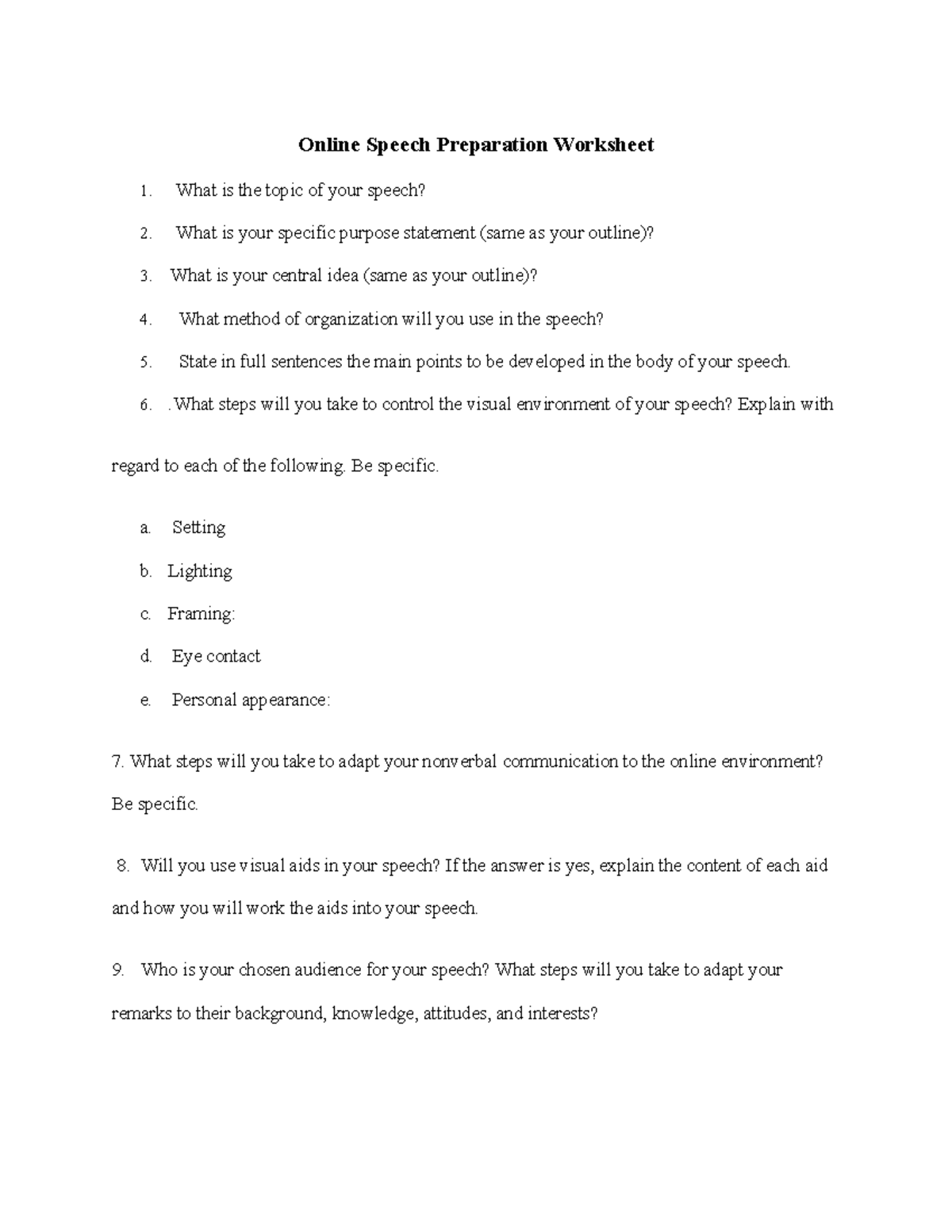 Ex. Online Speech Outline - Online Speech Preparation Worksheet What is ...