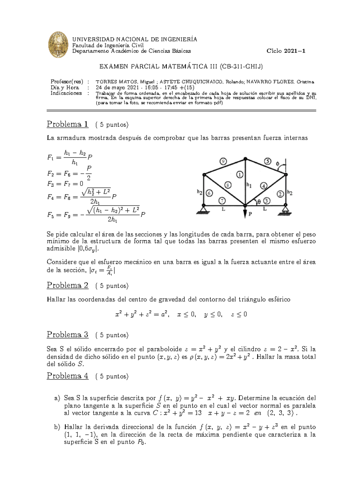 EP T CB311 GHIJ 2021 1 - examen parcial, final y sustitutorio - UNIVERSIDAD NACIONAL DE INGENIER ...