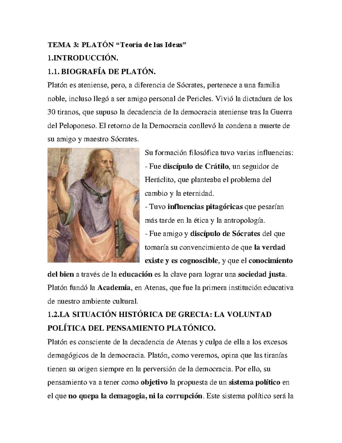 TEMAplaton - apuntes - TEMA 3: PLATÓN “Teoría de las Ideas” 1ÓN. 1 ...