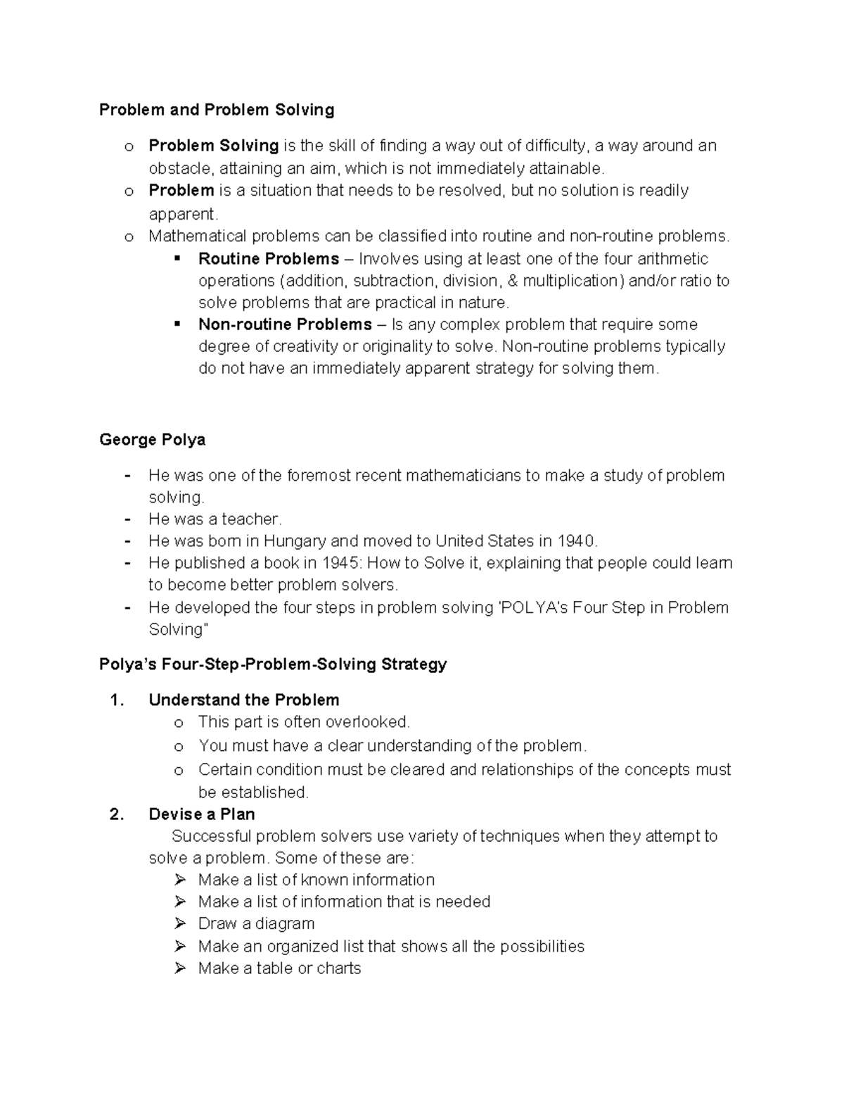 MMW Finals WEEK 2 - o Problem Solving is the skill of finding a way out ...