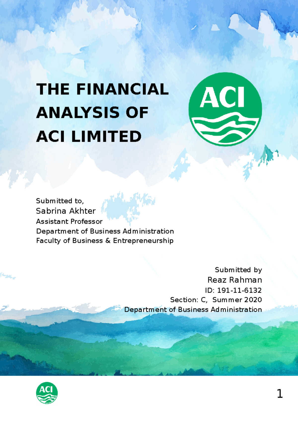 (WORD)ACI ltd-FIN Analysis-191-11-6132 - THE FINANCIAL ANALYSIS OF ACI ...