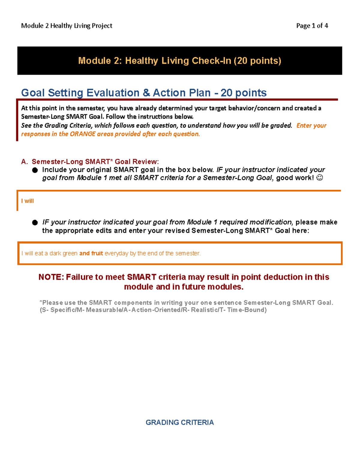 Module 2 Healthy Living Check-In Form 2019 - Module 2: Healthy Living ...