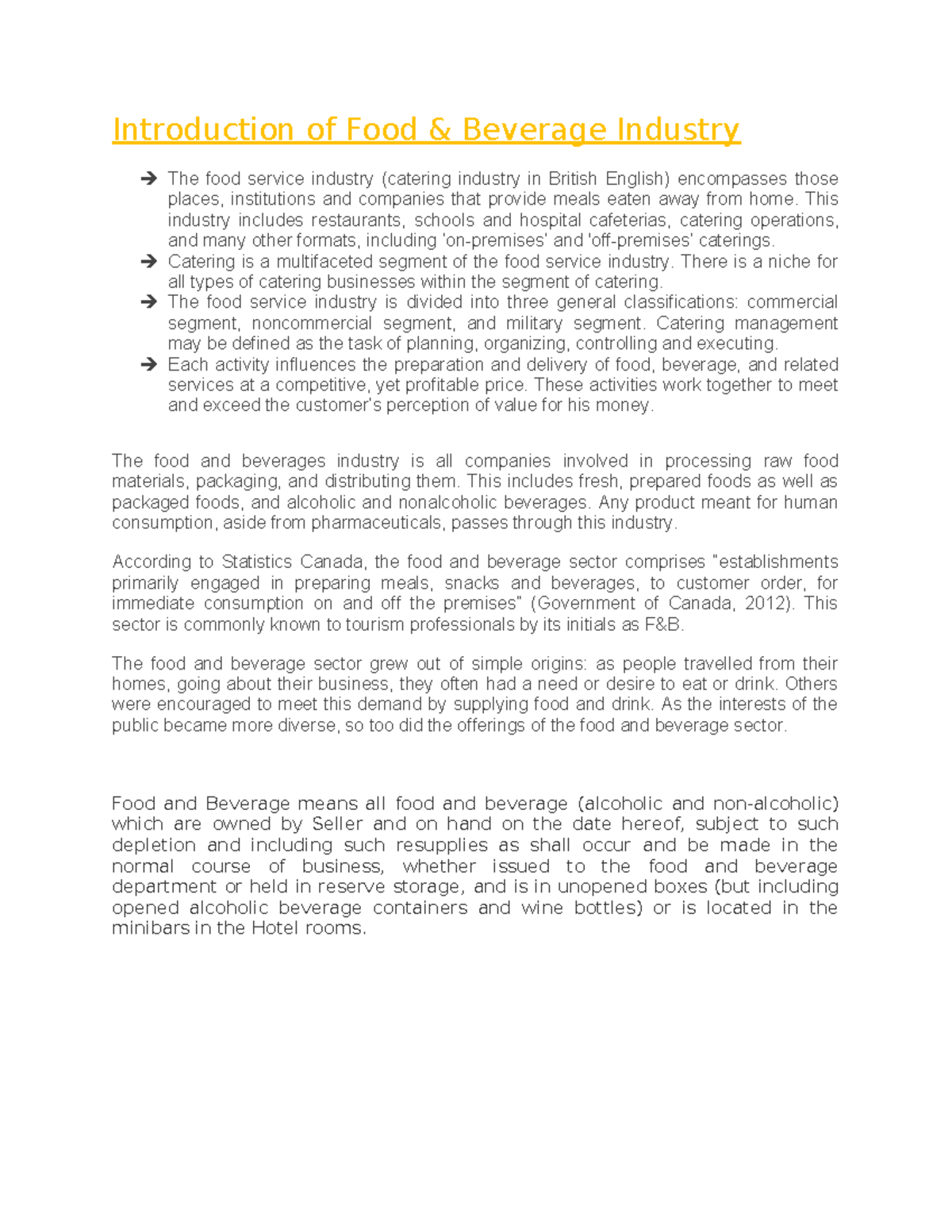 Food and beverage - Introduction of Food & Beverage Industry The food ...