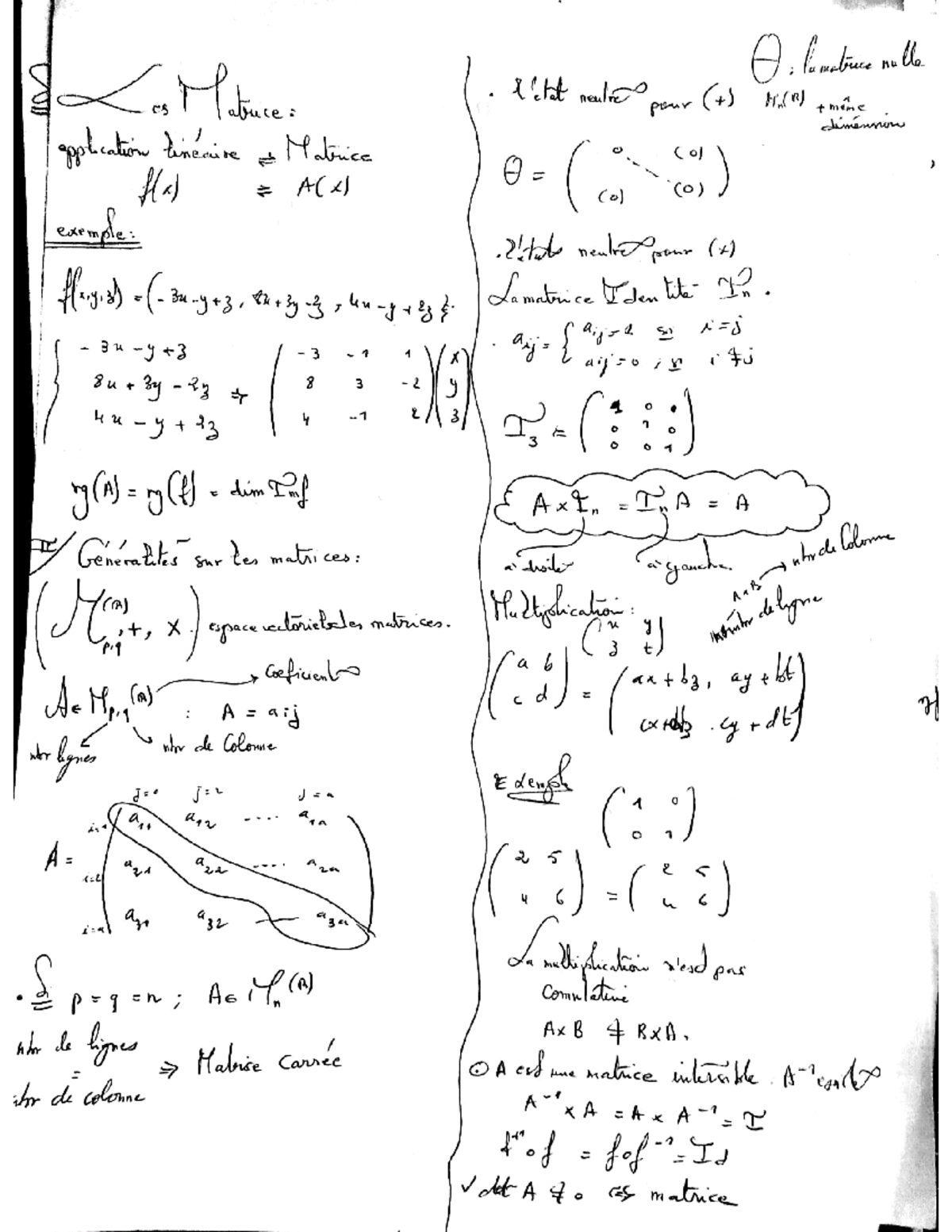 Résumé du matrice partie 1 - Algèbre 2 - Studocu