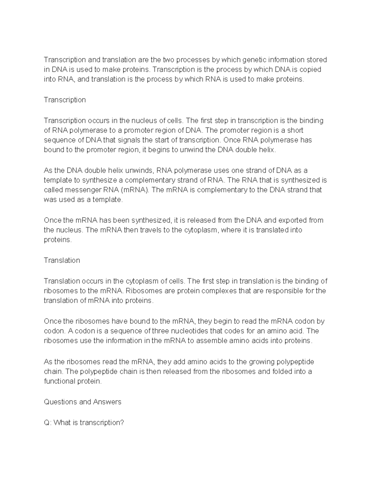 Lecture 23 Transcription and Translation - Transcription and ...