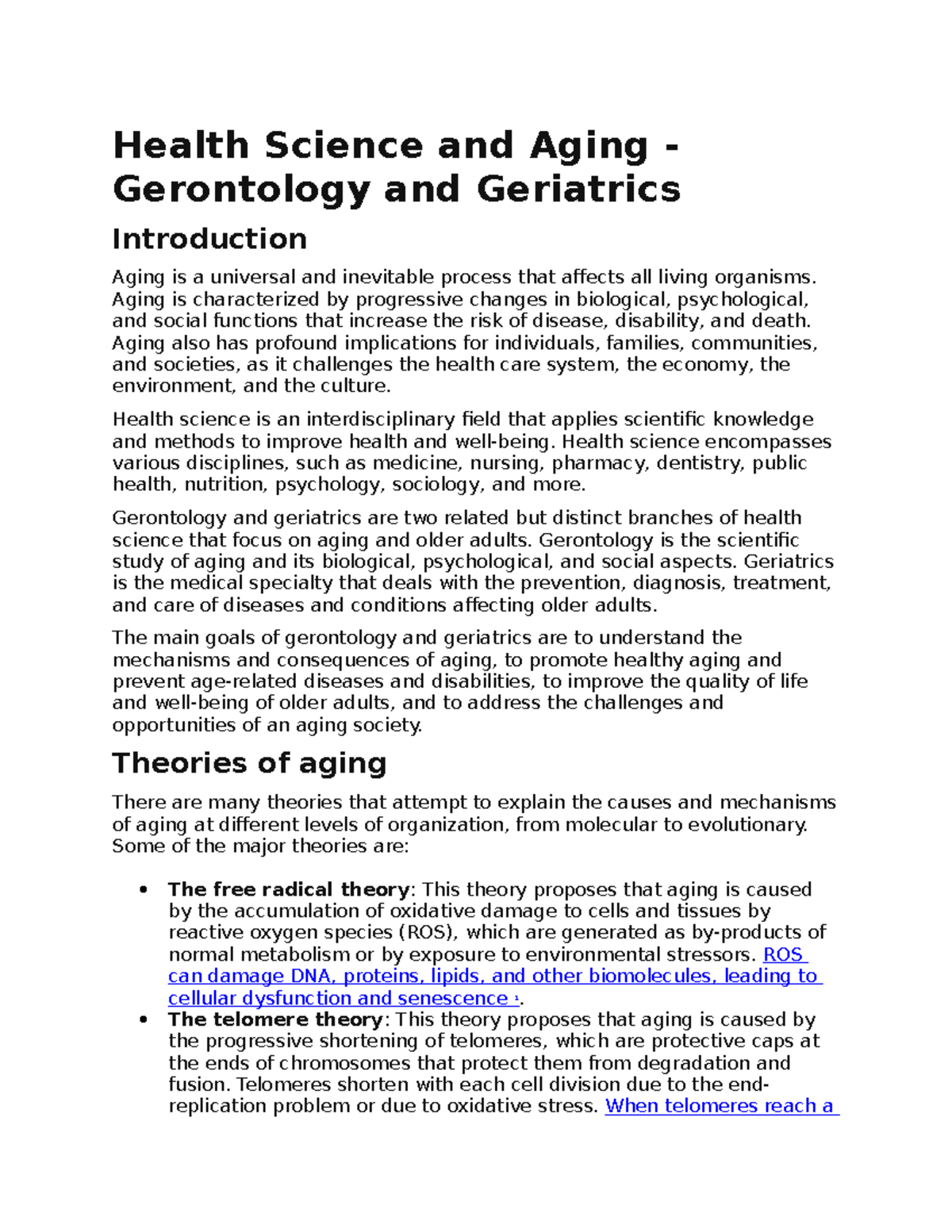 Health Science and Aging - Gerontology and Geriatrics - Health Science ...