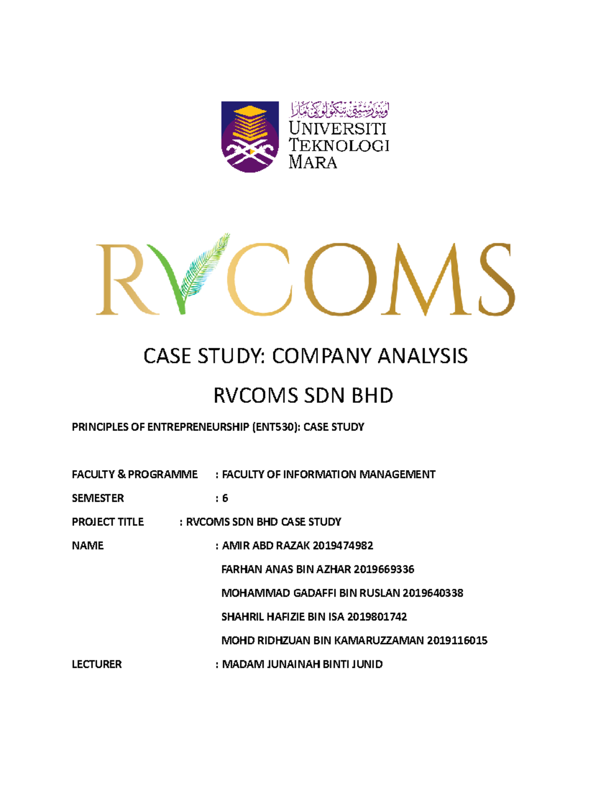 Assignment 2 BMC Report Group Task - Group 1 - CASE STUDY: COMPANY ...