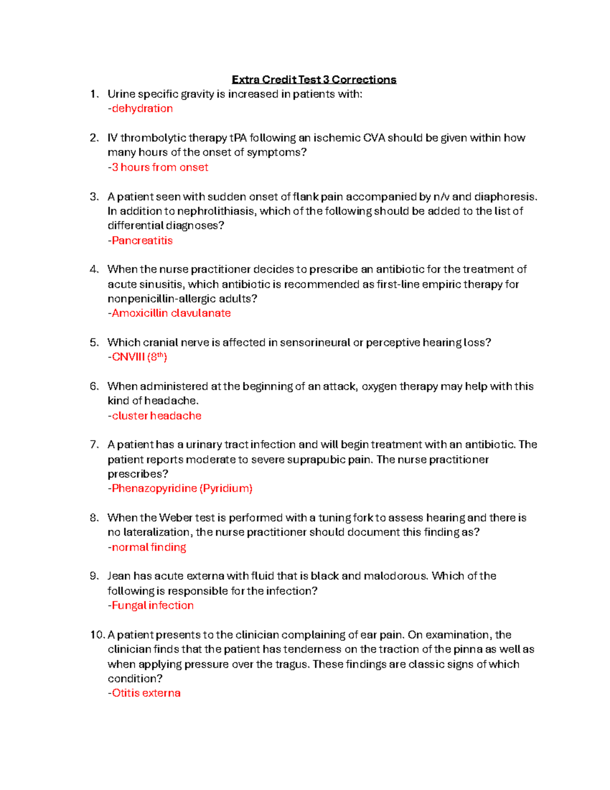 Extra Credit Test 3 Corrections - Extra Credit Test 3 Corrections Urine ...