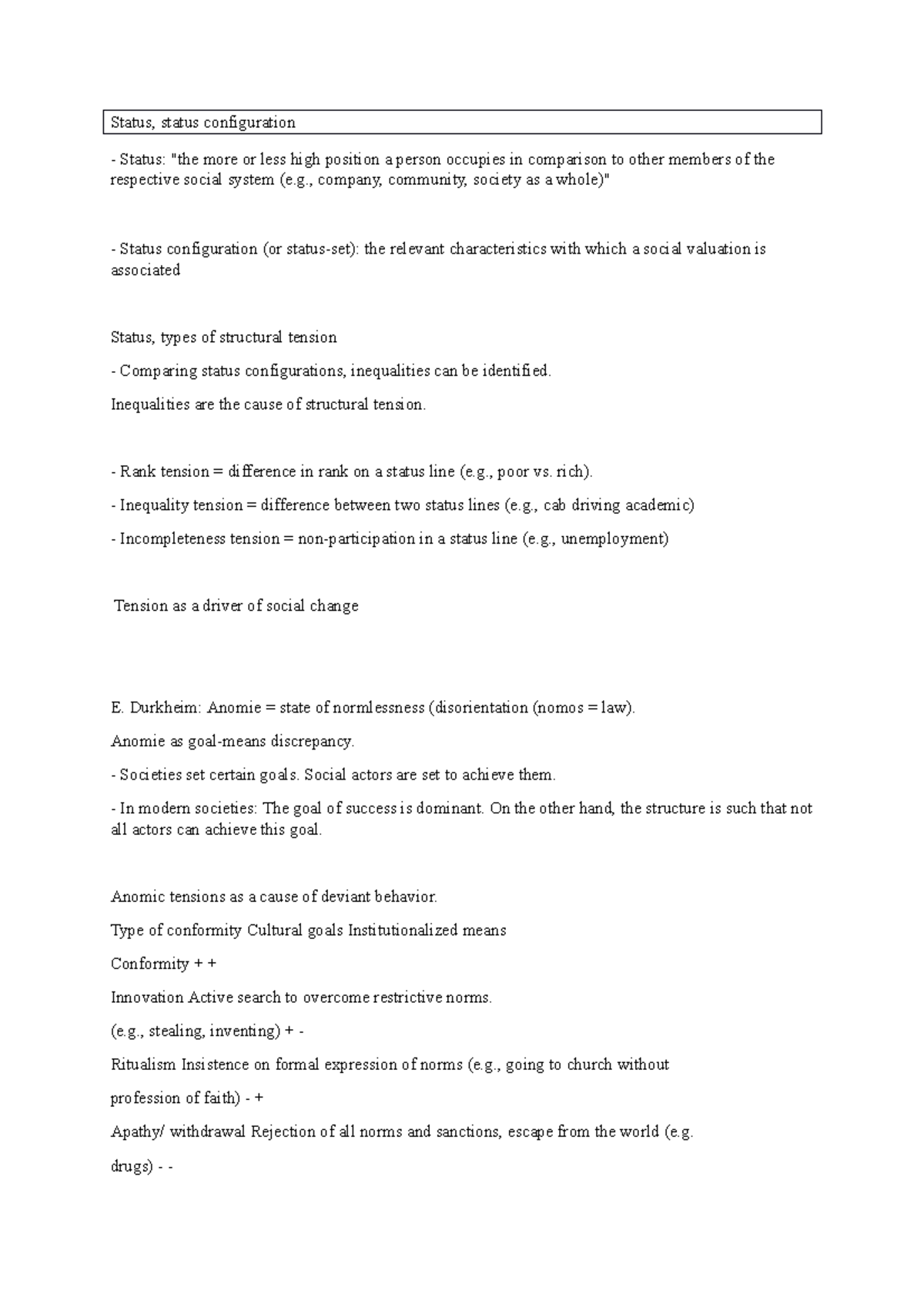 Status - Lecture notes 1 - Status, status configuration Status: "the ...