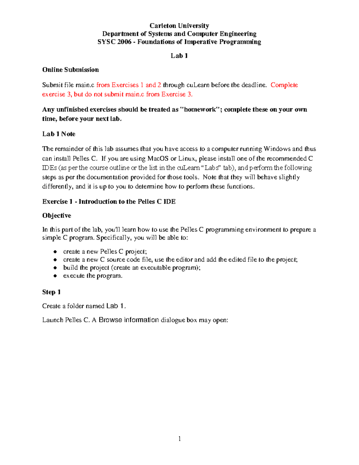 Sysc2006 Lab1 Lab Carleton University Department Of Systems And Computer Engineering Sysc