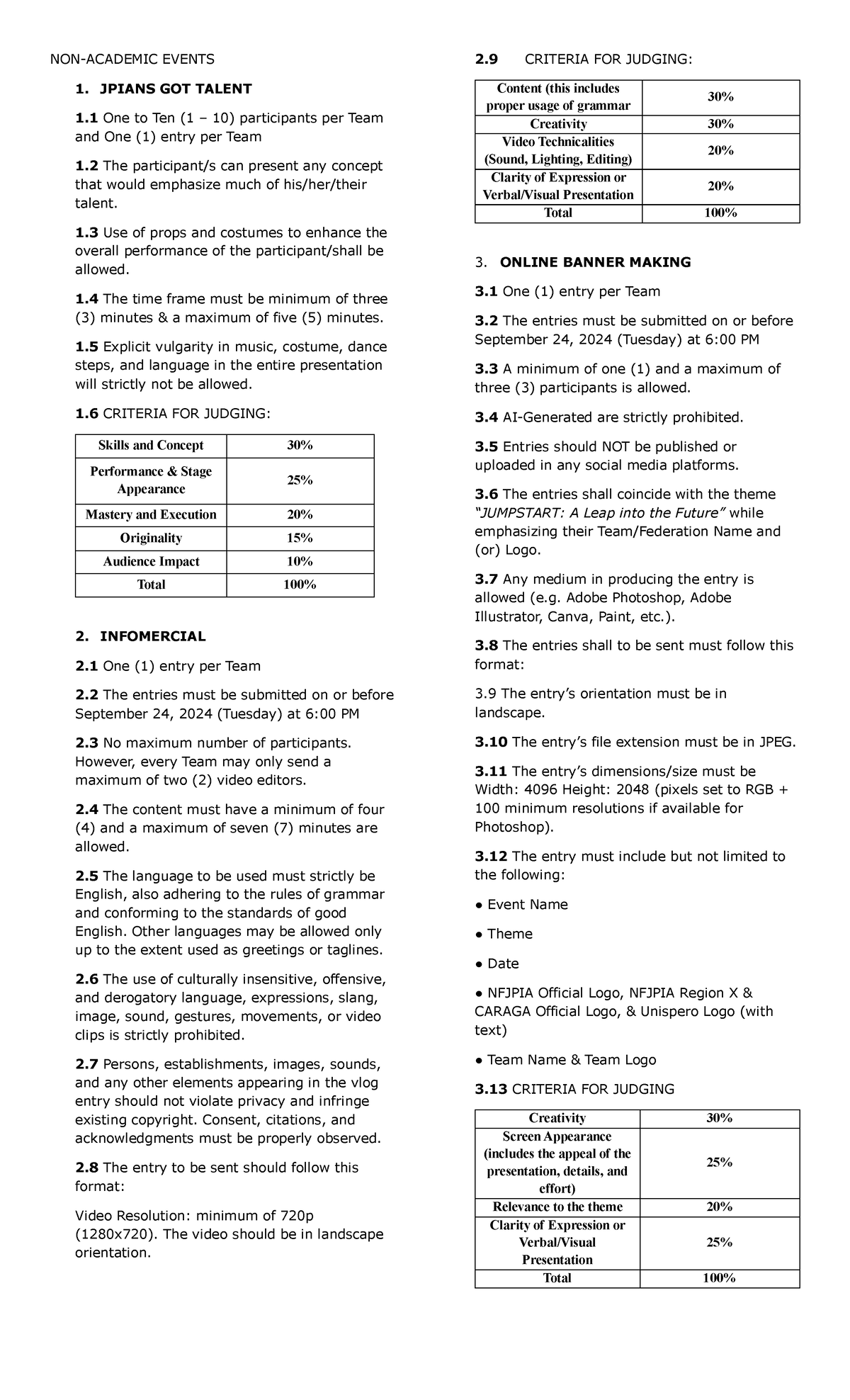 NON ACAD Activities Final 1 - NON-ACADEMIC EVENTS 1. JPIANS GOT TALENT ...