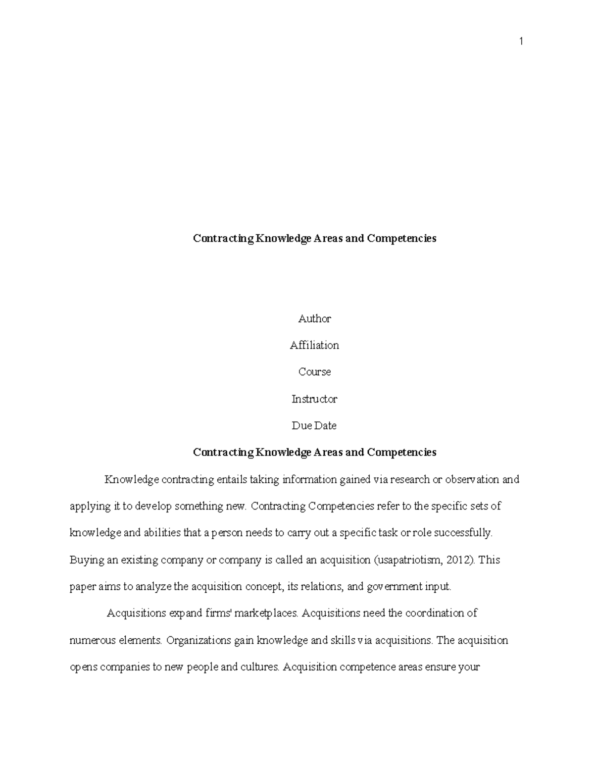 Contracting Knowledge Areas and Competencies - 1 Contracting Knowledge ...