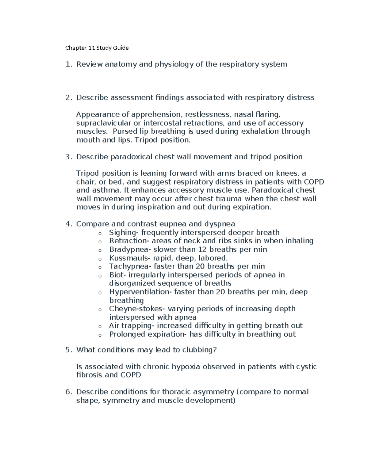 Ch 11 health assessment study guide - Chapter 11 Study Guide 1. Review ...