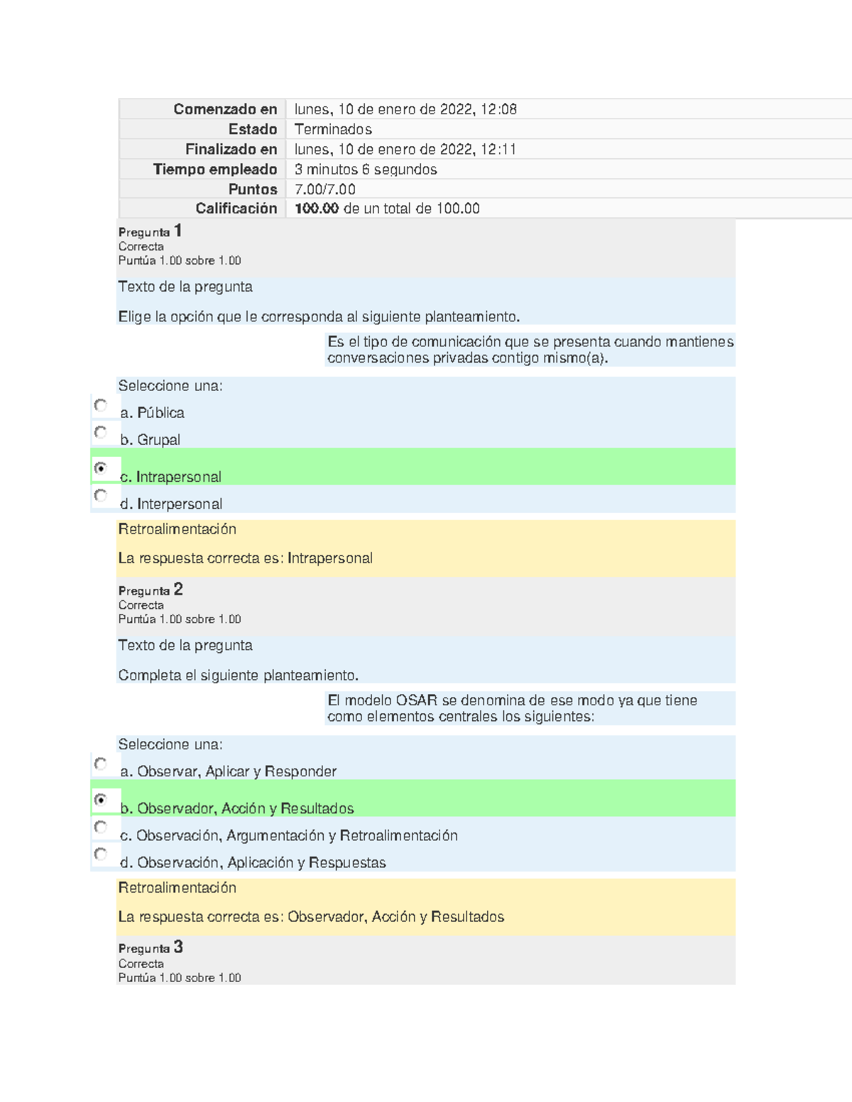 Comunicación humana - Examen - Comenzado en lunes, 10 de enero de 2022 ...