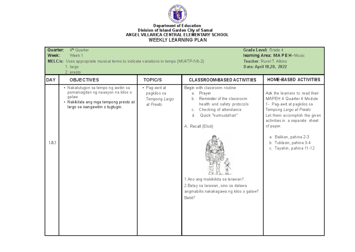 Weekly Learning PLAN-DAY 1 - Department of Education Division of Island ...