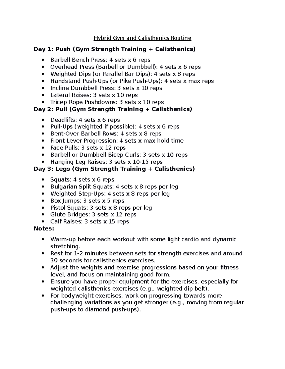 My workout routine - Hybrid Gym and Calisthenics Routine Day 1: Push ...